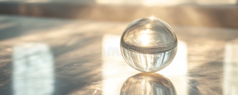 Glass Sphere on Reflective Surface with Sunlight Stock Image - Image of ...
