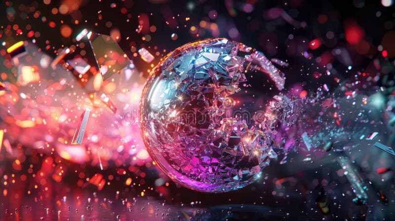 A Glass Sphere Shattering with Colorful Light Fragments. Stock Image ...