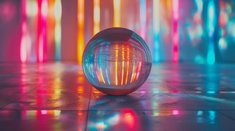 A Glass Sphere on the Table Reflecting Bright Multi-colored Lights ...