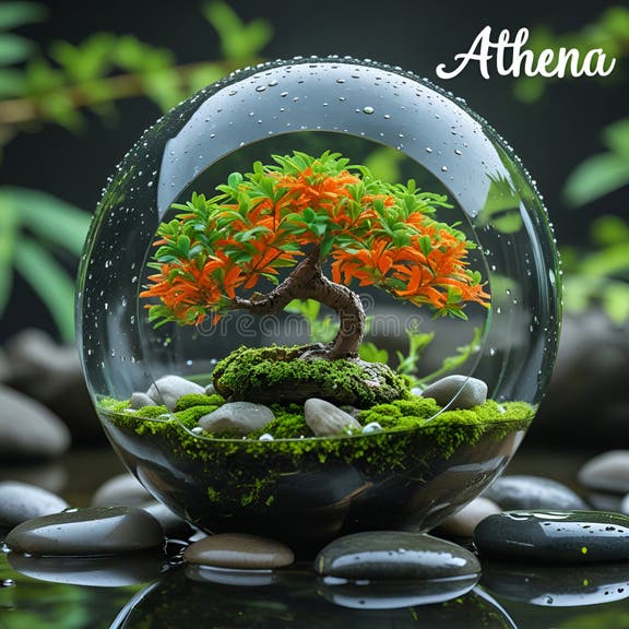 Glass Sphere Terrarium with Miniature Tree and Moss Stock Illustration ...