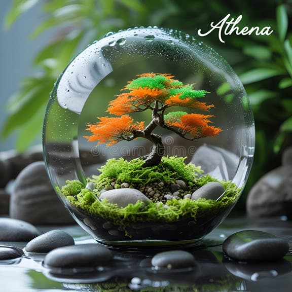 Glass Sphere Terrarium with Miniature Tree and Moss Stock Illustration ...