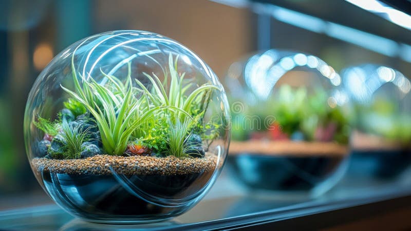 Glass Sphere Terrariums with Lush Green Plants Stock Illustration ...