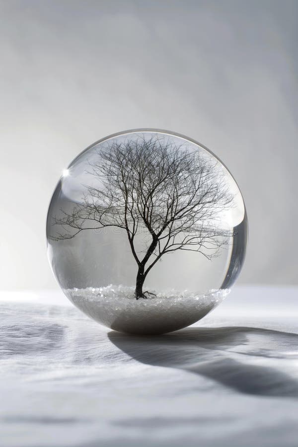 A Glass Sphere with a Tree Inside of it Stock Photo - Image of snowy ...
