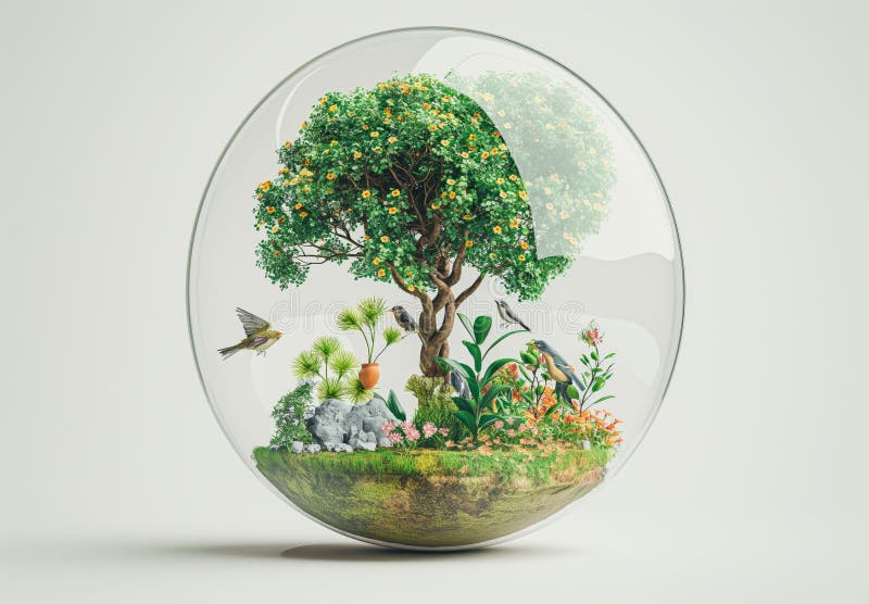 A Glass Sphere with a Tree and Other Plants Inside Generated by AI ...