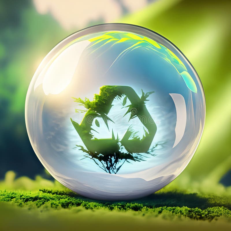 A Glass Sphere with a Tree and a Recycling Symbol on it Stock ...