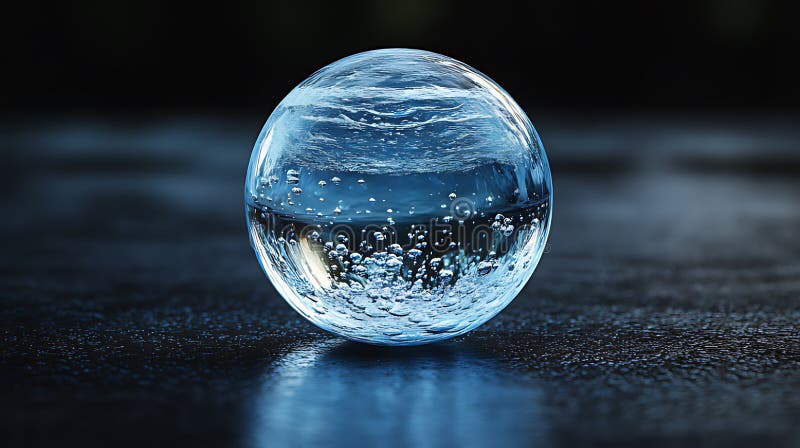 Glass Sphere, Water Bubbles, Dark Surface, Reflection, Concept Stock ...