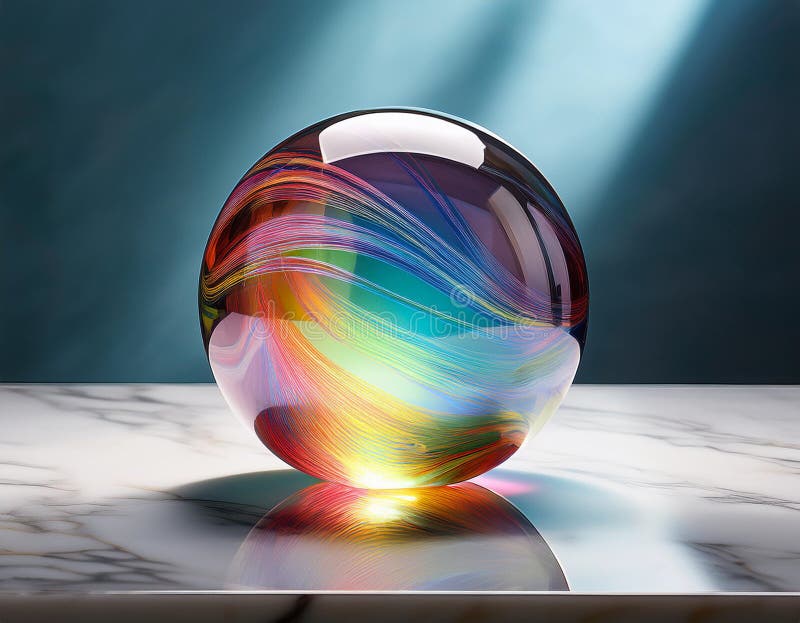 Glass Sphere on White Marble Surface with Subtle Rainbow Reflections ...