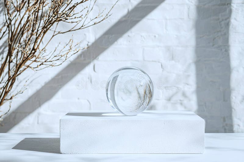 Glass Sphere on a White Surface with Soft Shadows, Symbolizing Balance ...