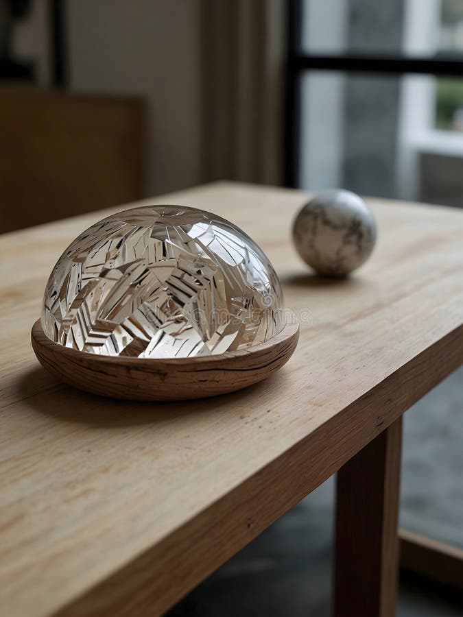 Glass Sphere on Wooden Table Stock Illustration - Illustration of life ...