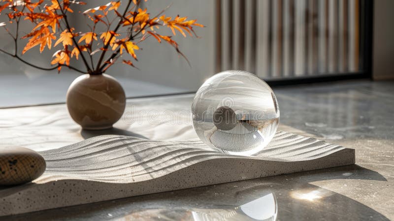 A Glass Sphere in a Zen Garden Setup on a Table Stock Image - Image of ...