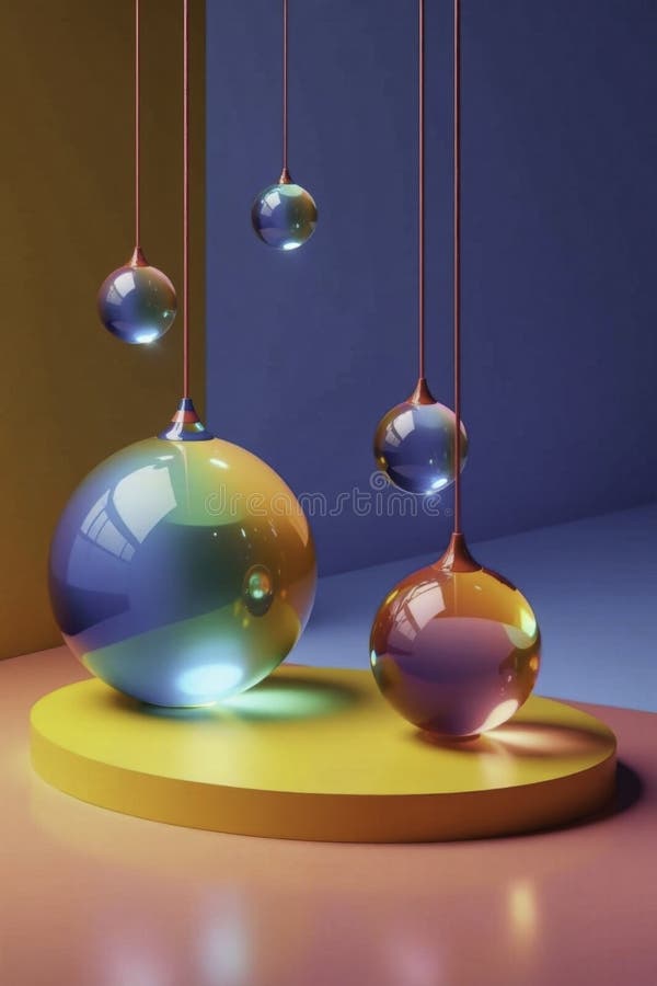 Glass Spheres Suspended from Thin Wires on Tri Color Surface, Spheres ...
