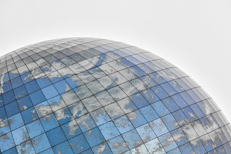 Glass Spherical Modern Building with Reflection of Blue Sky Stock Image ...
