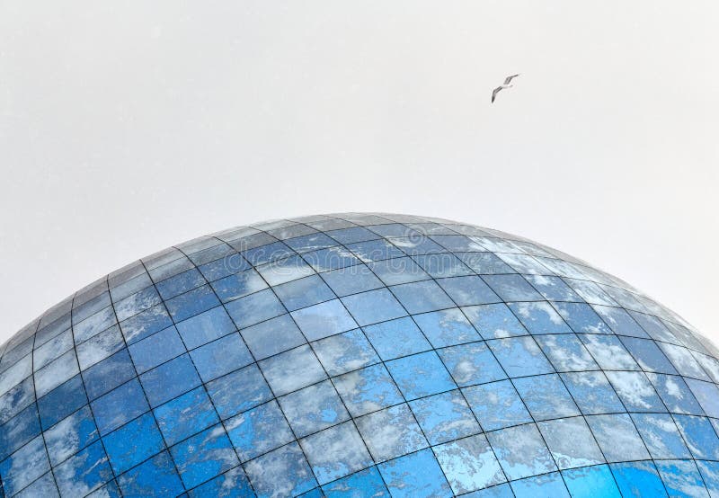Glass Spherical Modern Building with Reflection of Blue Sky Stock Photo ...