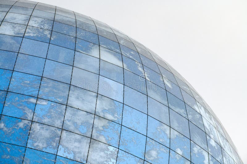 Glass Spherical Modern Building with Reflection of Blue Sky Stock Image ...