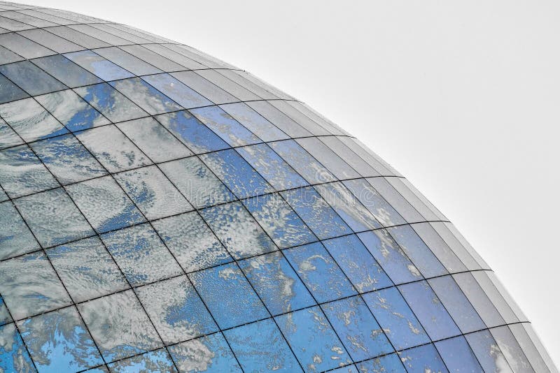 Glass Spherical Modern Building with Reflection of Blue Sky Stock Image ...