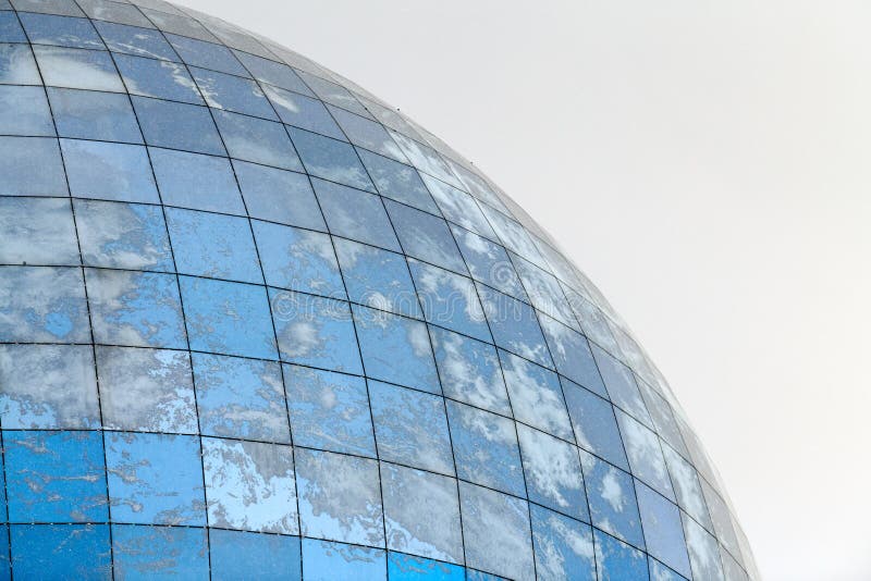 Glass Spherical Modern Building with Reflection of Blue Sky Stock Image ...