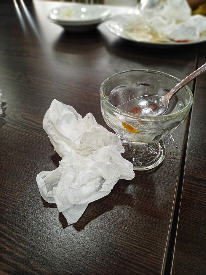 Glass and Spoon with Used Tissue Stock Photo - Image of liqueur ...