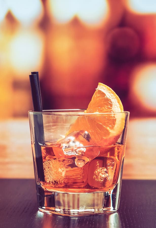 Glass Of Spritz Aperitif Aperol Cocktail With Orange Slices And Ice