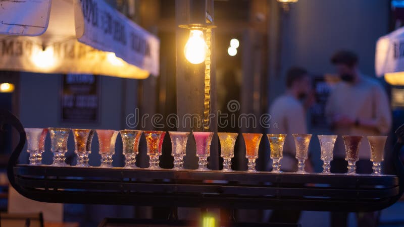 Glass Stacks are Filled with Different Drinks As an Advertisement in a ...