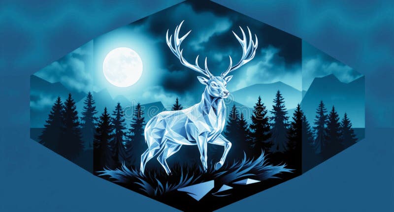 Glass Stag and Full Moon AI GENERATED IMAGE Stock Illustration ...