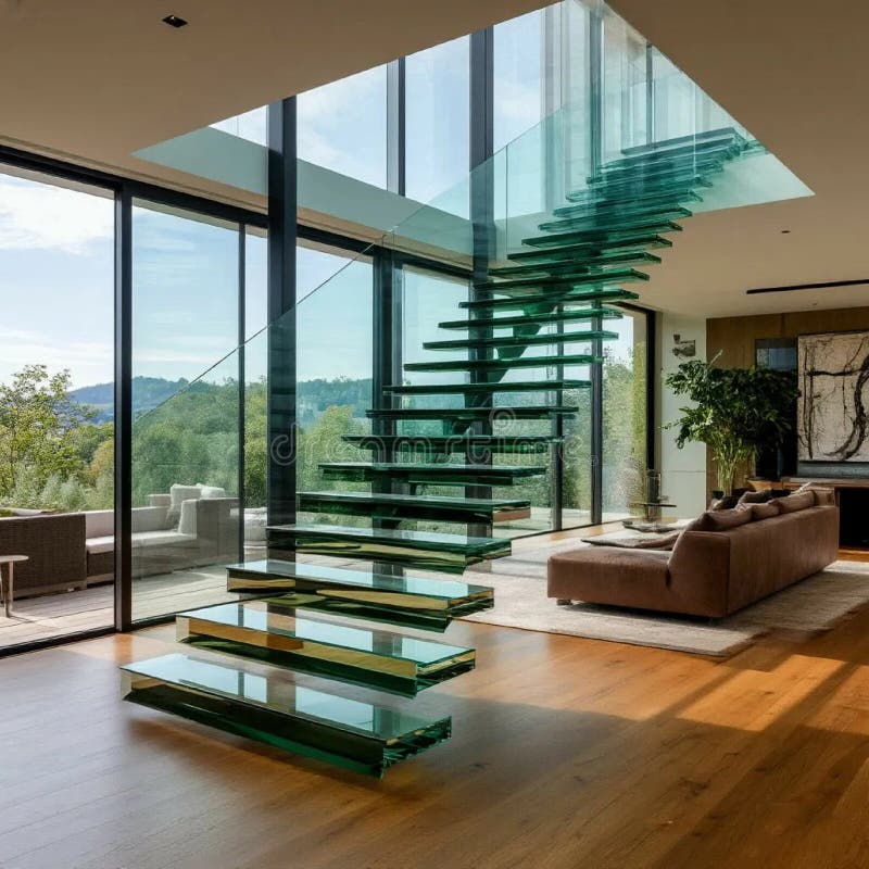 Glass Staircase in the House Stock Image - Image of modern, glass ...