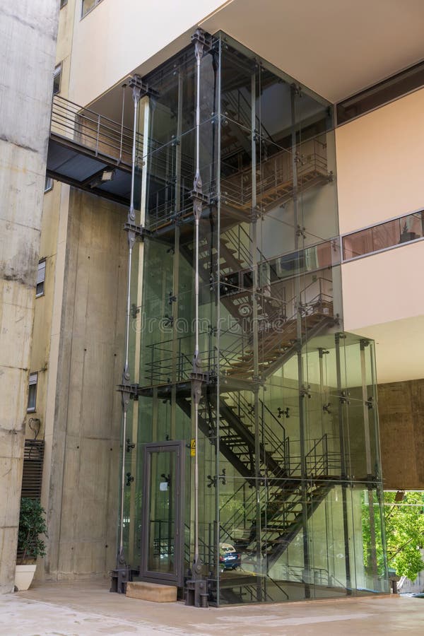 Glass Stairwell Apartment Building Outside Stock Image - Image of ...