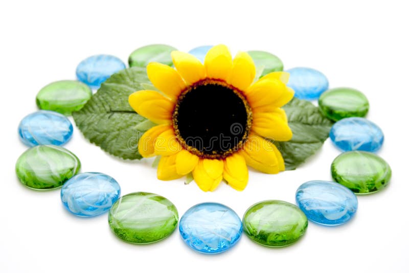 Glass Stones with Sunflower Stock Image - Image of exempted, round ...