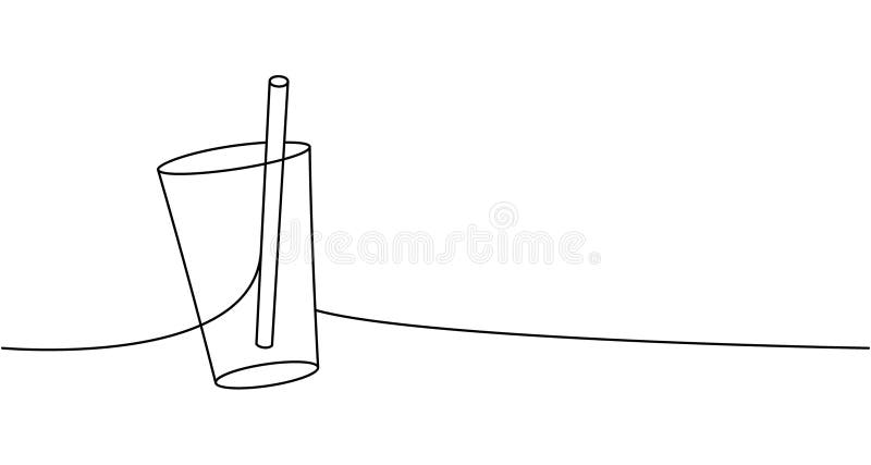 Glass with a Straw One Line Continuous Drawing. Empty Glass or Plastic ...