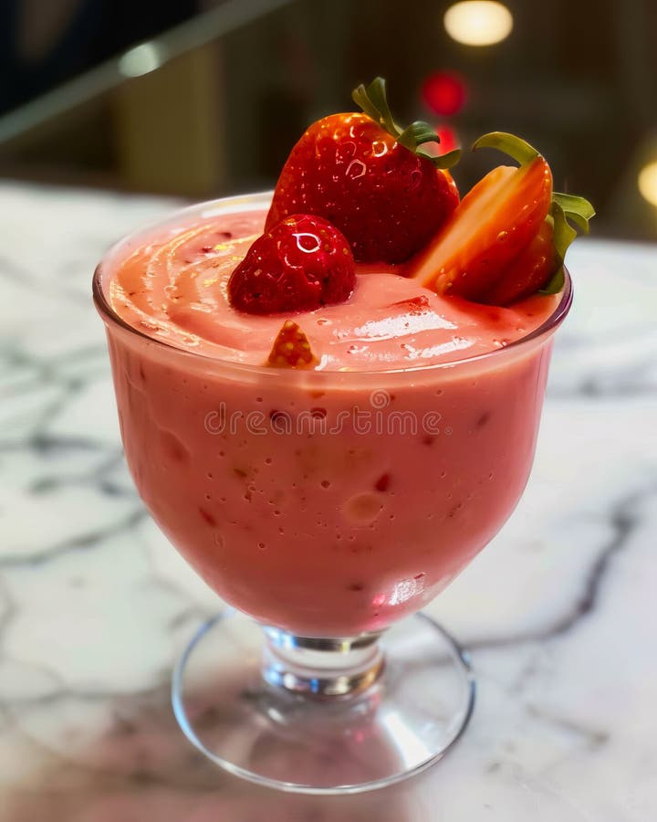 A Glass of Strawberry Milkshake with Strawberries on Top Stock Photo ...