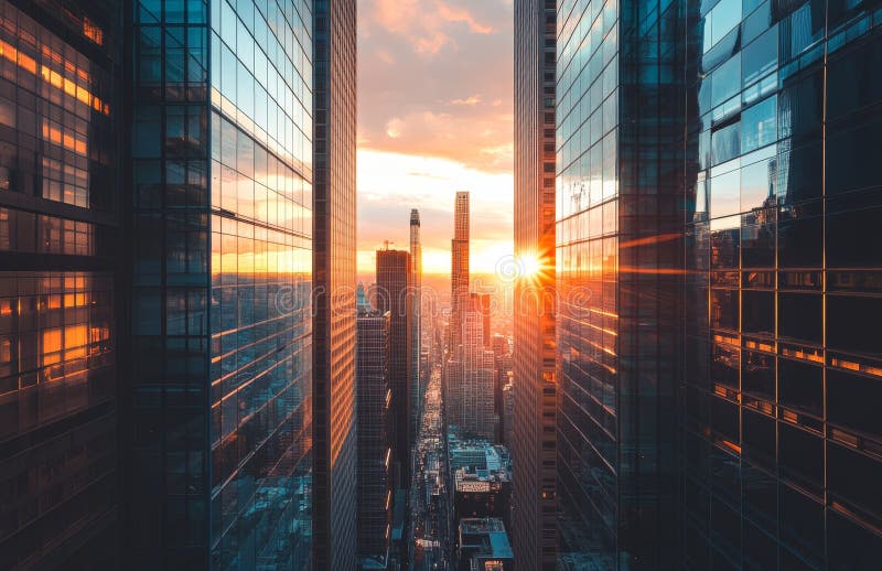 The Glass Structure of a Modern Smart Office Building at Sunrise ...