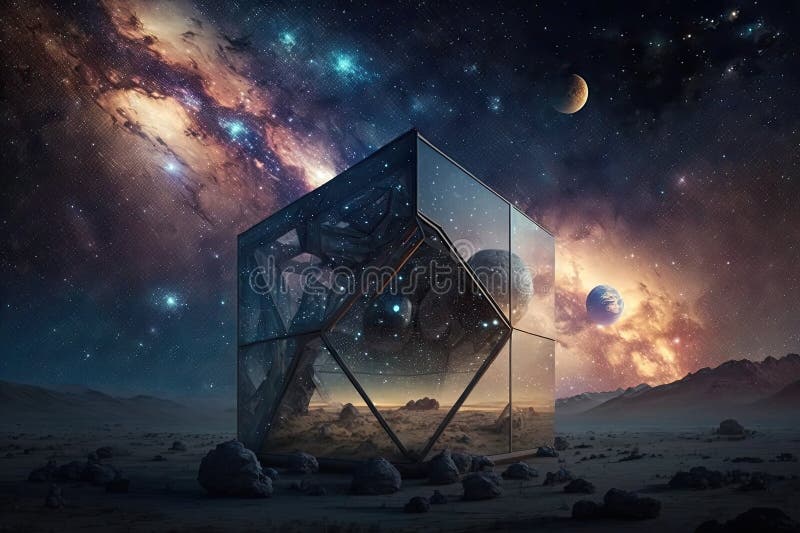 Glass Structure, with View of the Night Sky and Stars, on Distant ...