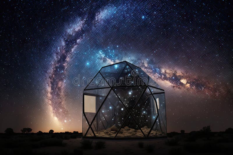 Glass Structure, with View of the Night Sky and Stars, on Distant ...