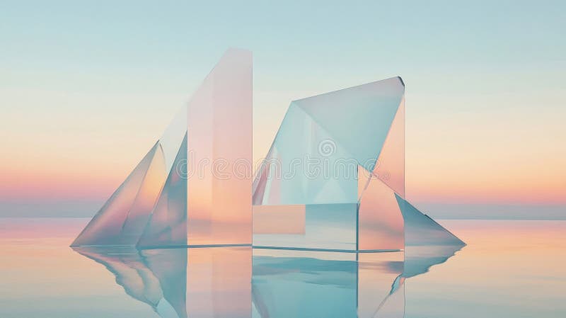 Glass Structures Reflecting in Calm Water at Sunset Stock Illustration ...