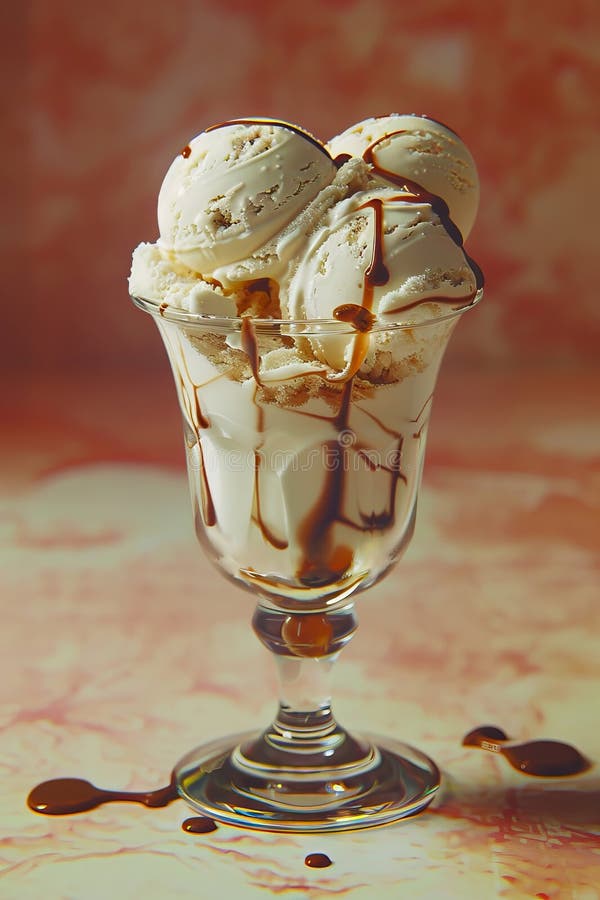 A Glass Sundae with Chocolate Sauce and Caramel Stock Image - Image of ...