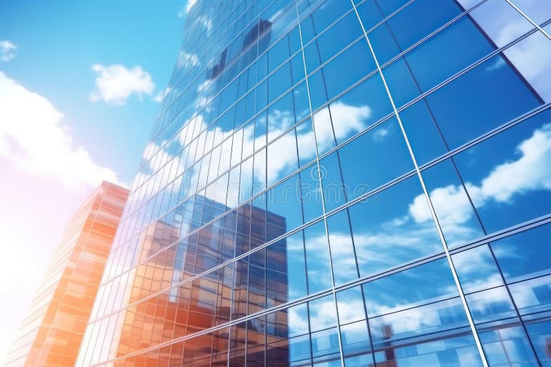Ultra-Modern Skyscrapers with Cloud Reflections, Seen from Below Stock ...