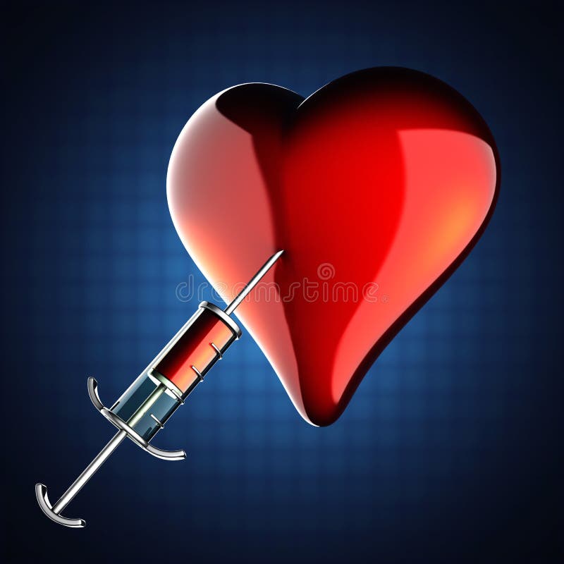Glass Syringe and Heart on Blue Background Stock Illustration ...