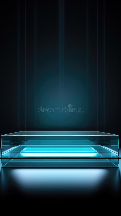 A Glass Table with a Blue Light in the Middle, Transparent Glass Podium ...