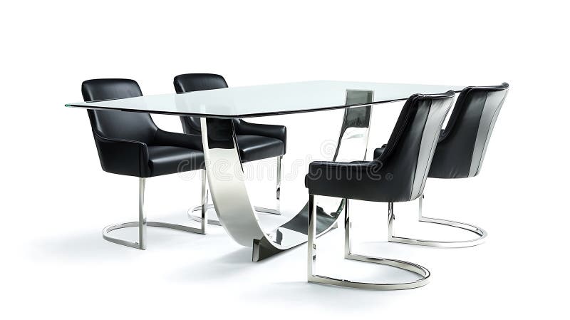 A Glass Table with Four Black Chairs Around it Stock Image - Image of ...