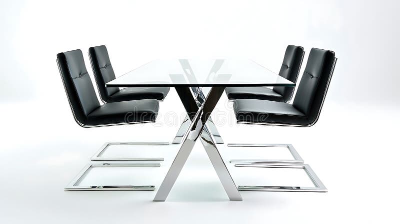 A Glass Table with Four Black Chairs Around it Stock Image - Image of ...