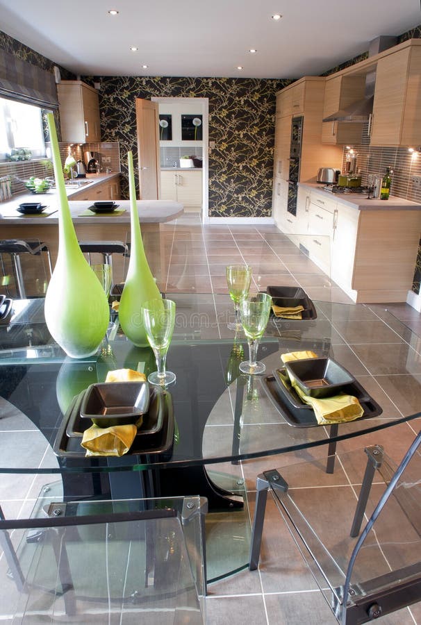Glass table in kitchen stock photo. Image of furnished - 17386974