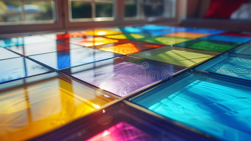 A Glass Table with Many Different Colored Squares on it, AI Stock ...