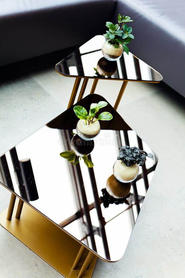 Glass Tabletop with Decoration Stock Photo - Image of decor, plants ...