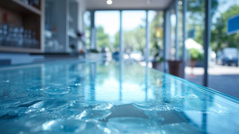 Glass Tabletop with Embedded Ice Fragments Reflecting Light Stock ...