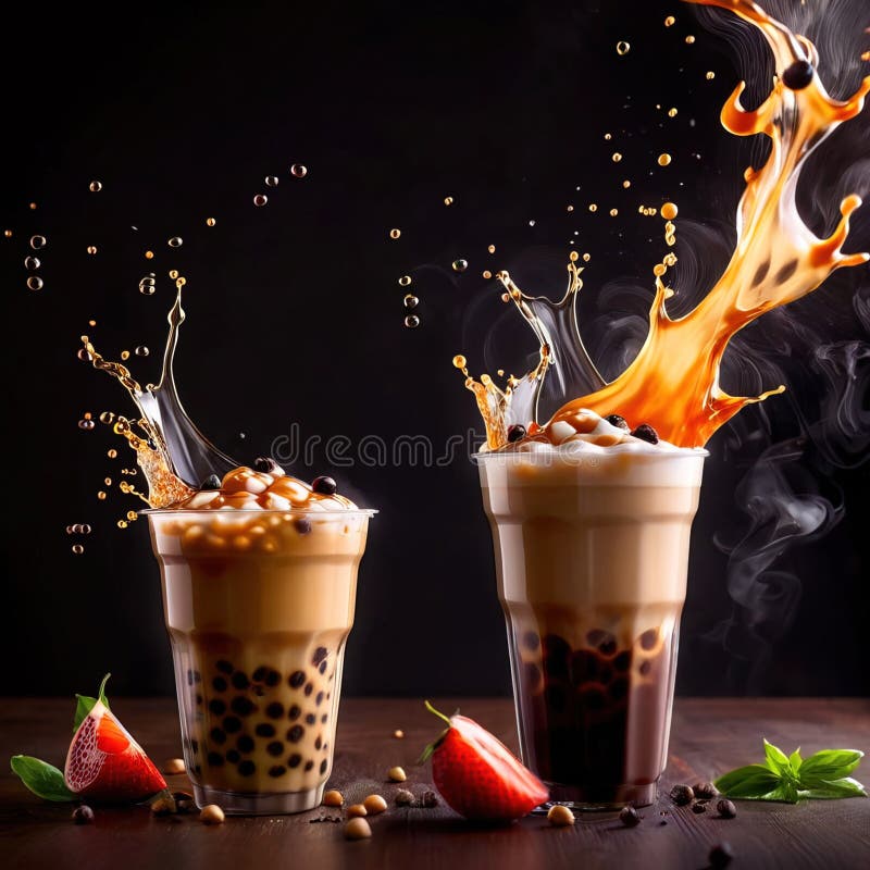 Glass of Taiwanese Bubble Milk Tea, Dynamic Splash Effect Stock ...