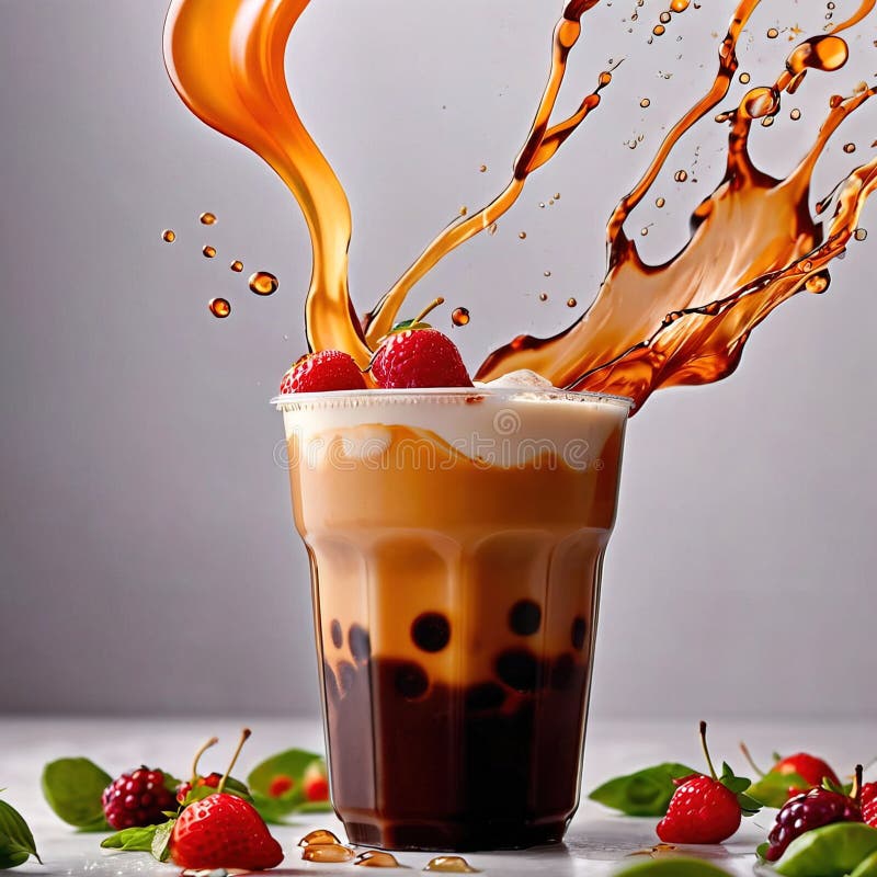Glass of Taiwanese Bubble Milk Tea, Dynamic Splash Effect Stock ...