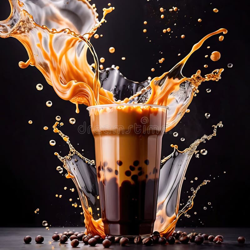 Glass of Taiwanese Bubble Milk Tea, Dynamic Splash Effect Stock ...