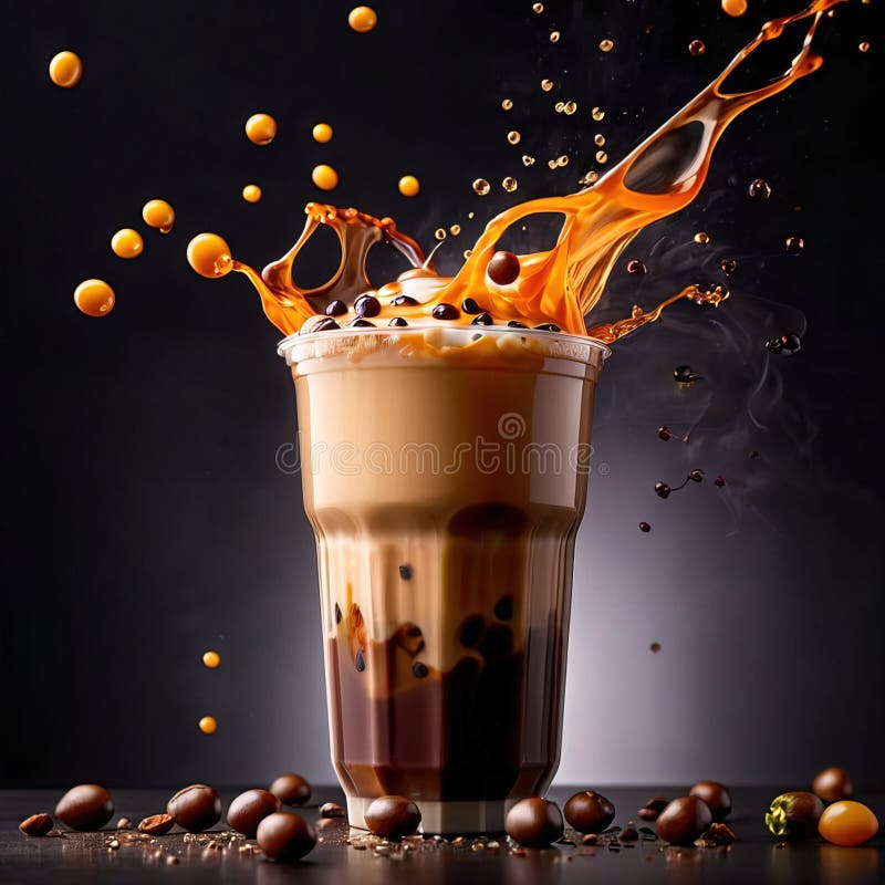 Glass of Taiwanese Bubble Milk Tea, Dynamic Splash Effect Stock ...