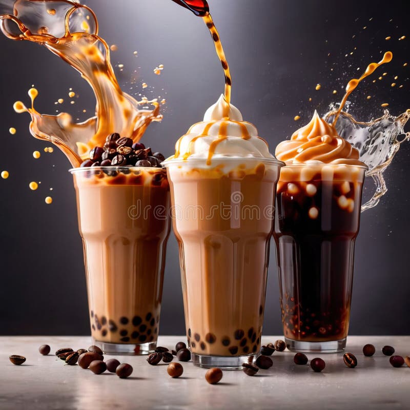 Glass of Taiwanese Bubble Milk Tea, Dynamic Splash Effect Stock ...