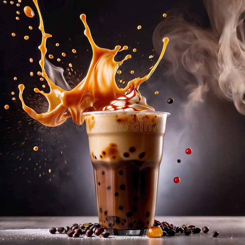 Glass of Taiwanese Bubble Milk Tea, Dynamic Splash Effect Stock ...