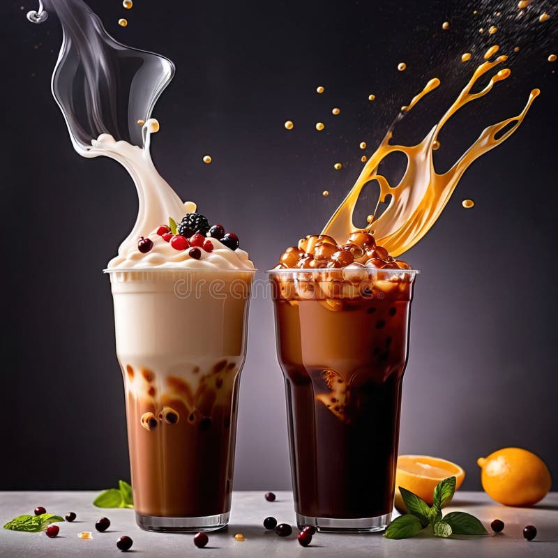 Glass of Taiwanese Bubble Milk Tea, Dynamic Splash Effect Stock ...
